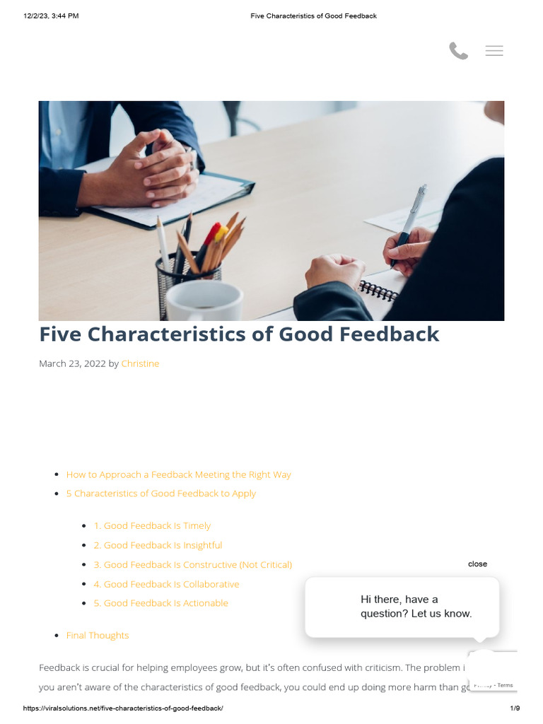Five Characteristics of Good Feedback | PDF | Goal | Experience