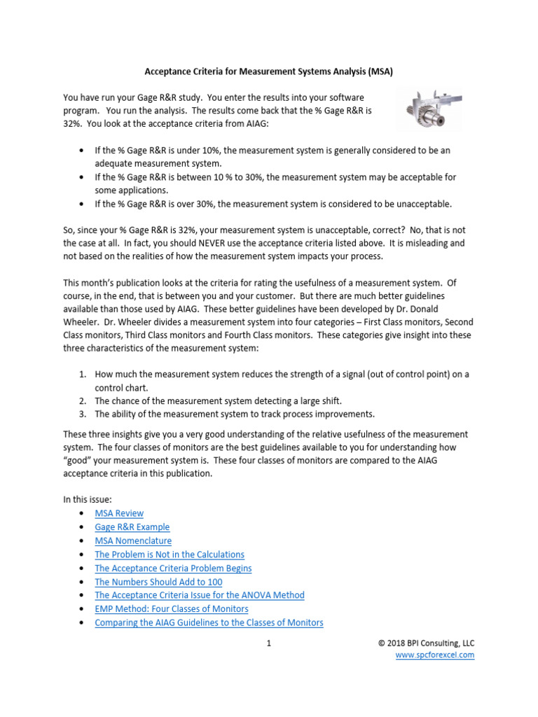Acceptance Criteria For Measurement Systems Analysis | PDF | Analysis ...