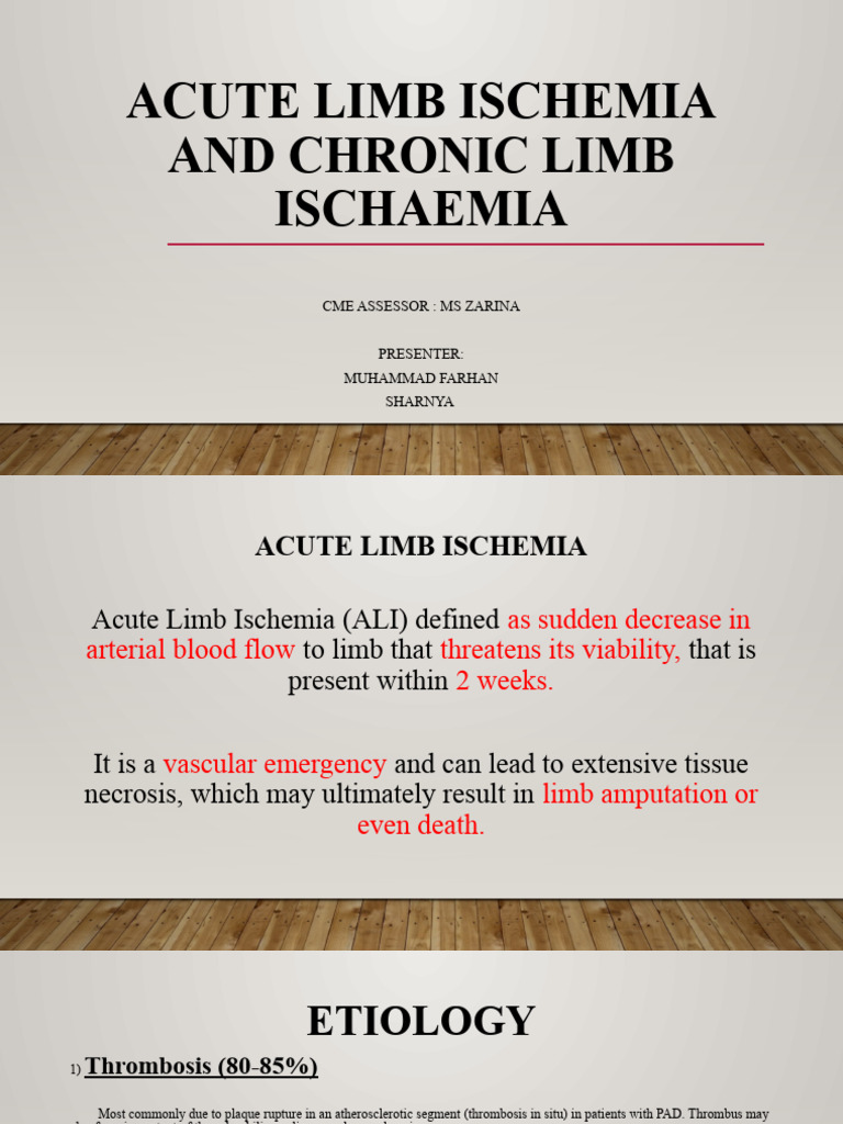Acute Limb Ischaemia Cme 2022 Latest | PDF | Ischemia | Thrombosis