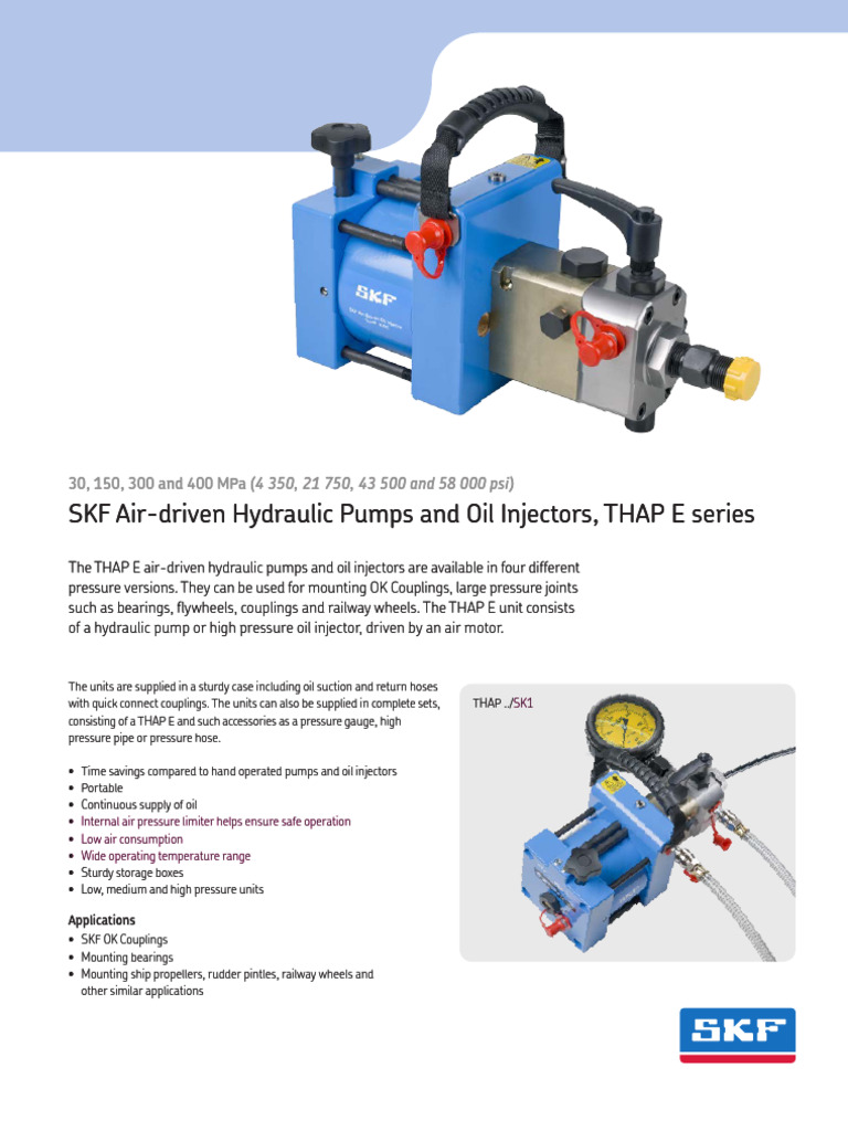 SKF_THAP_E_Air-driven_Pumps_and_Oil_Injectors_Datasheet | PDF | Pump | Mechanical Engineering