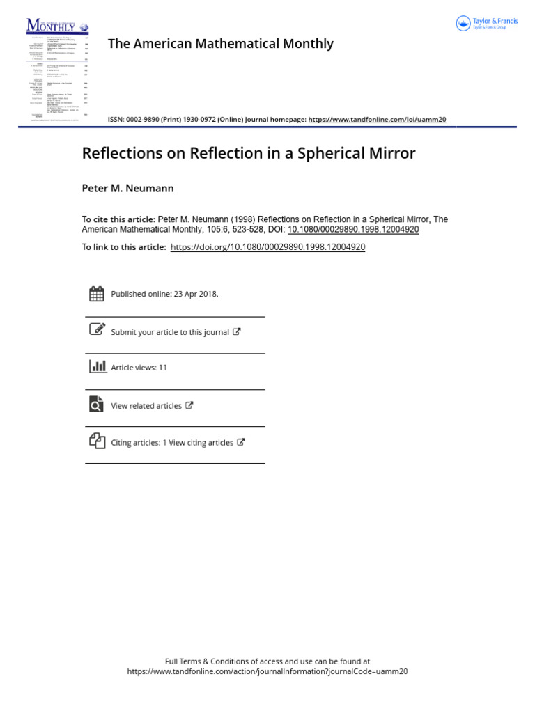 Reflections On Reflections in A Spherical Mirron - Neumann1998 | PDF | Field (Mathematics ...