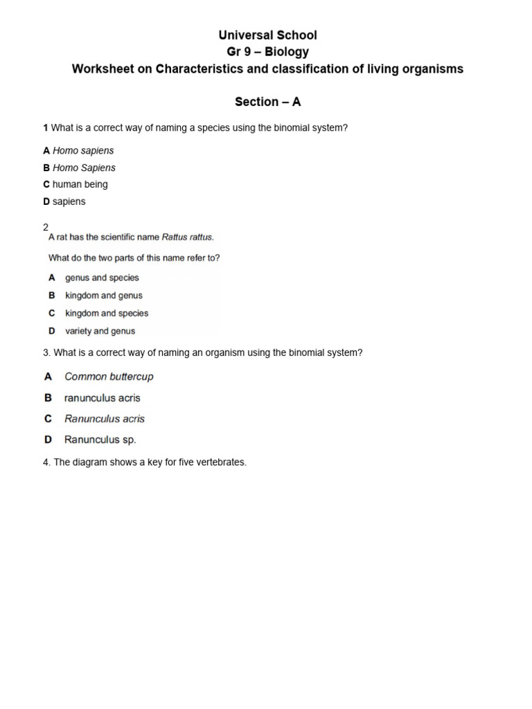 Worksheet On Classification | Download Free PDF | Biology