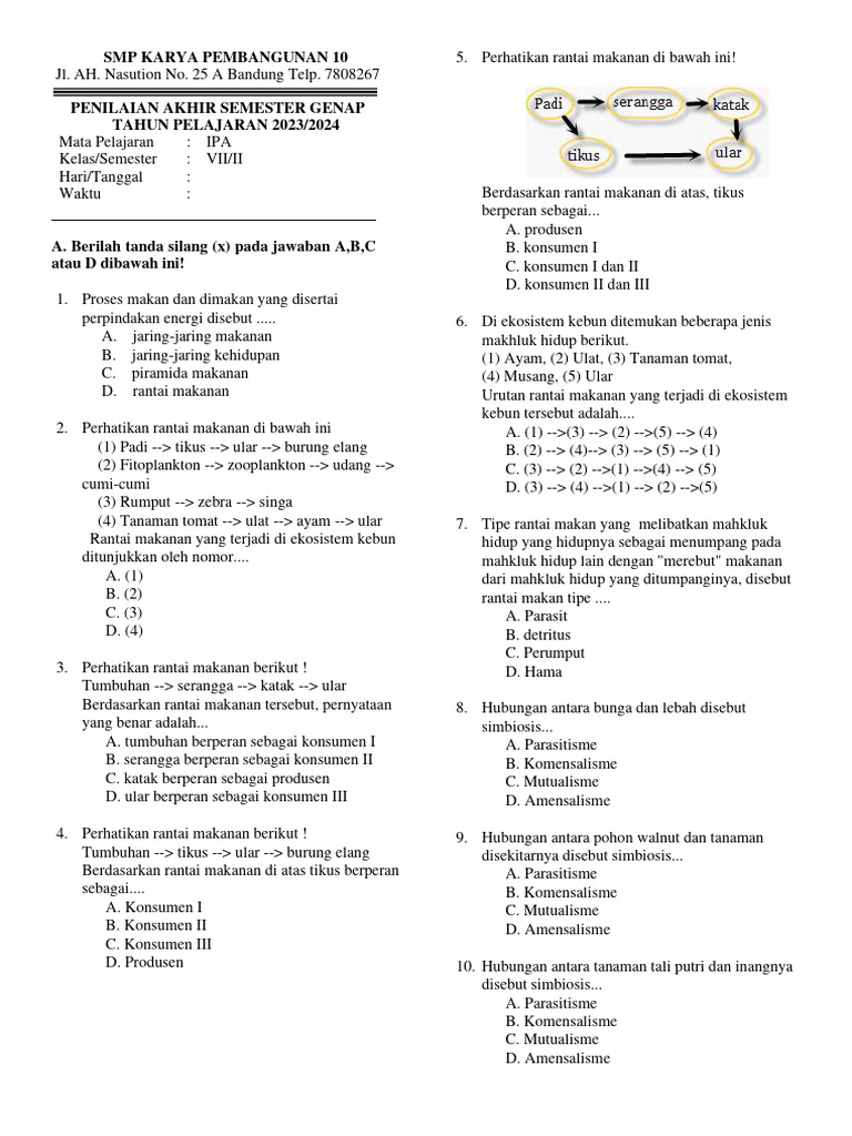 Soal Pas Ipa Kelas 7 | PDF | Ilmu Sosial | Sains & Matematika