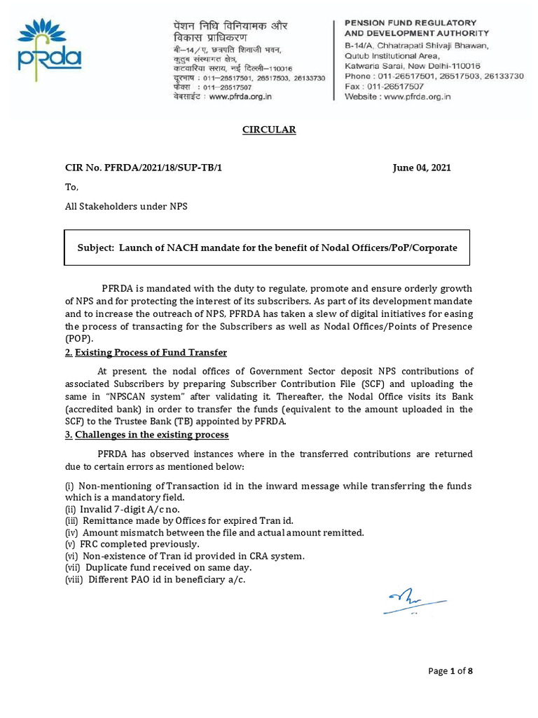 NACH Mandate Launch for NPS Contributions | PDF | Debit Card | Banks