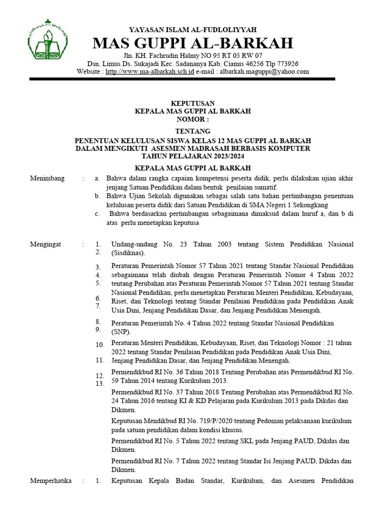 Surat Keputusan Kelulusan | PDF