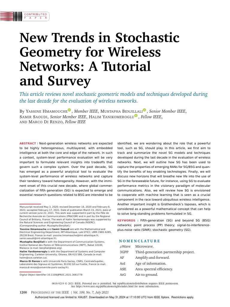 New Trends In Stochastic Geometry For Wireless Networks A Tutorial And Survey Pdf