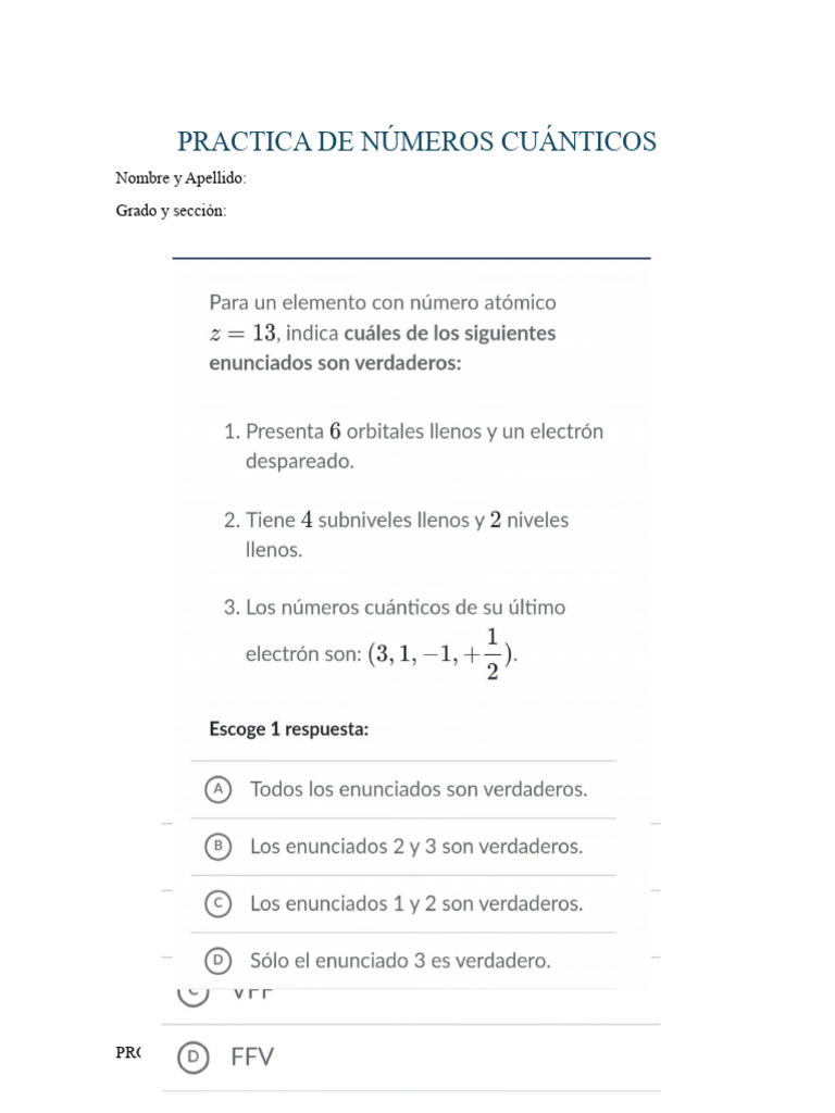 Practica de Números Cuanticos | PDF