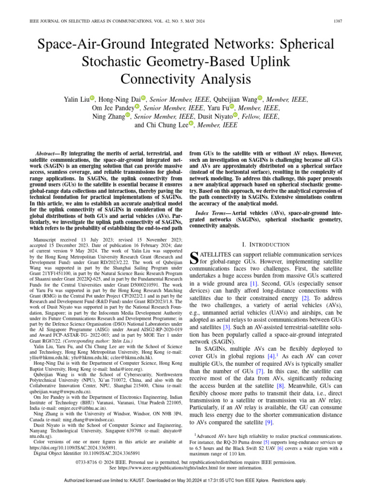 Space-Air-Ground Integrated Networks Spherical Stochastic Geometry ...