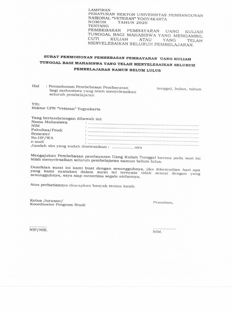 Surat Pembebasan Ukt | PDF