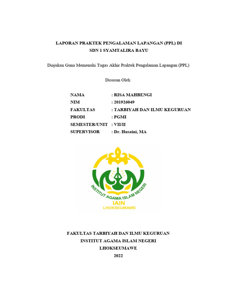 Contoh Laporan PPL | PDF | Karier & Perkembangan