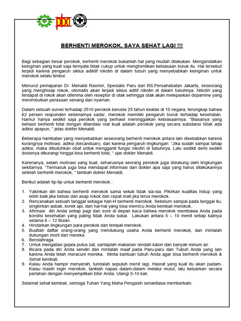 Tips Berhenti Merokok untuk Kesehatan | PDF | Pengembangan Diri