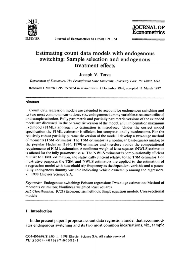 Estimating Count Data Models With Endogenous Switching: Sample Selection and Endogenous ...