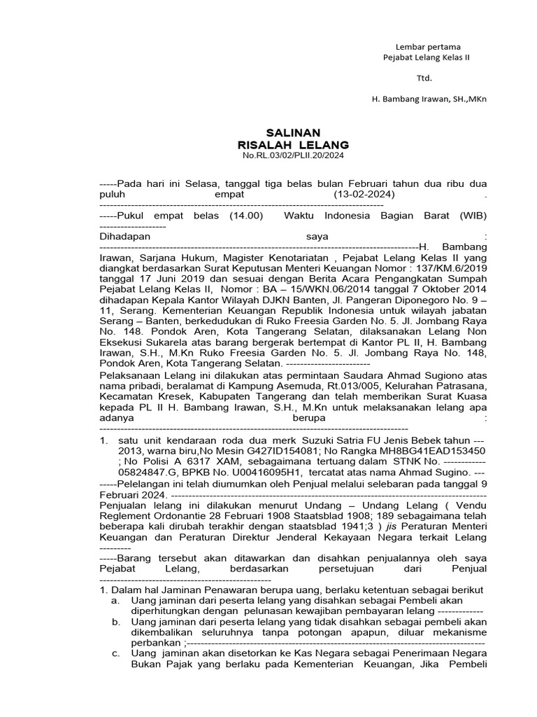 Contoh Salinan Risalah Lelang3 | PDF