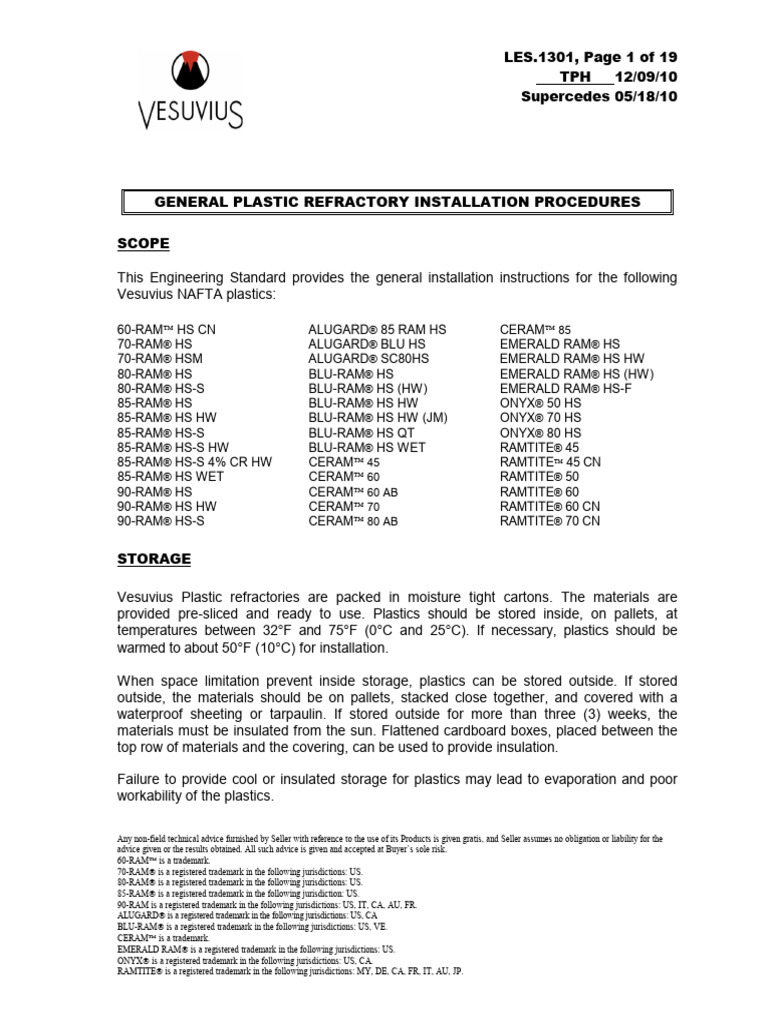 Les1301 General Plastic Refractory Installation Procedures | PDF | Roof | Refractory