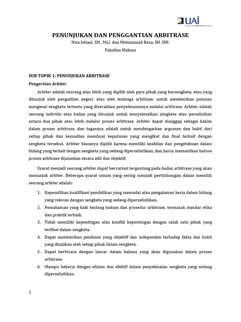 Syarat dan Proses Penunjukan Arbiter | PDF | Hukum