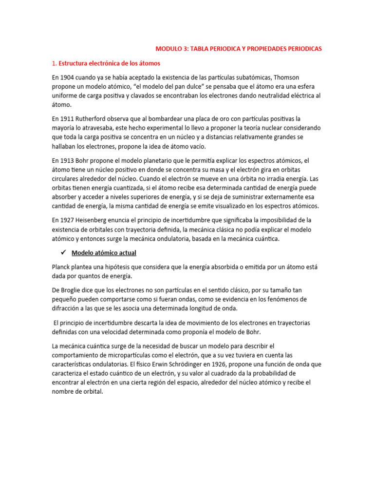 Modulo 3 Teorico Tabla Periodica y Propiedades | PDF | Configuración electronica | Orbital atómico
