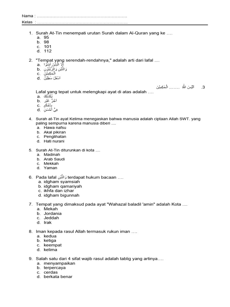 Soal PAI Kelas 4 Fix Untuk Iko | PDF | Agama & Spiritualitas