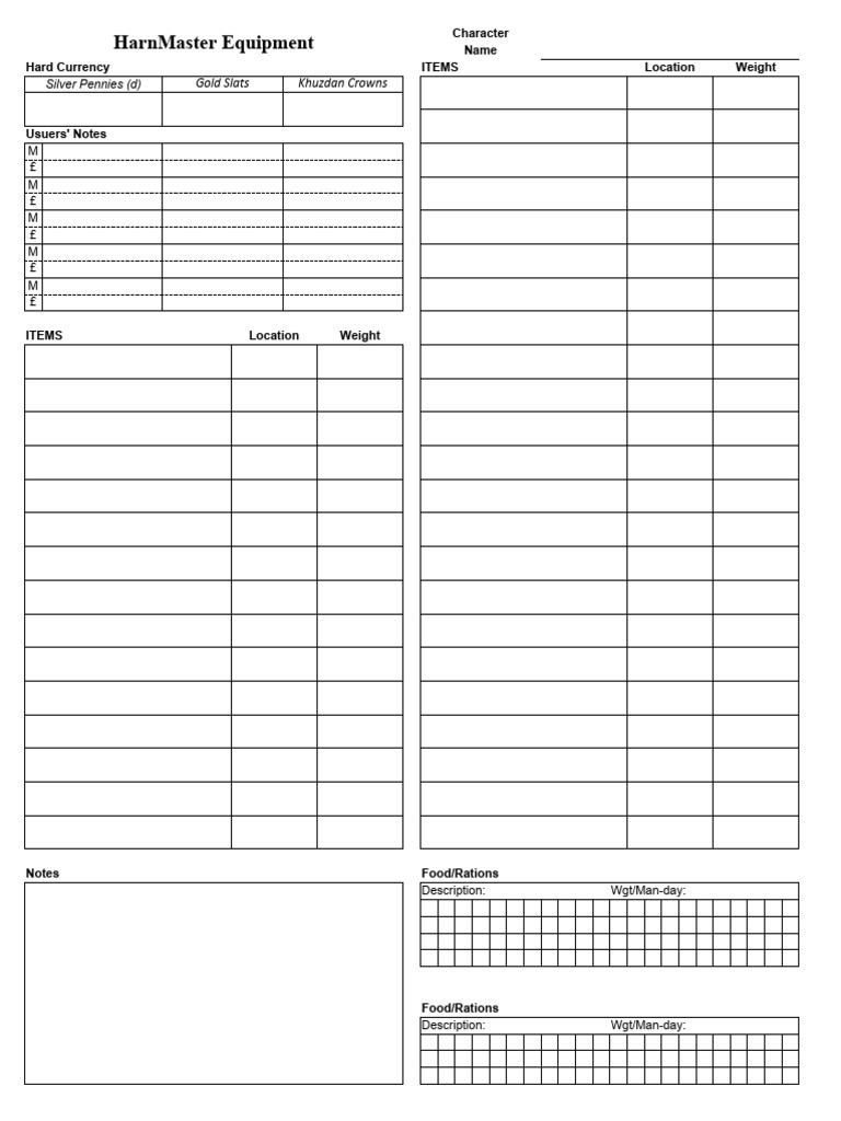 HarnMaster Blank Equipment Record | PDF | Face | Clothing