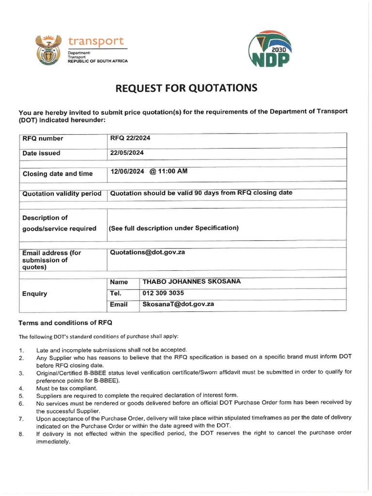 supply of water RFQ | PDF