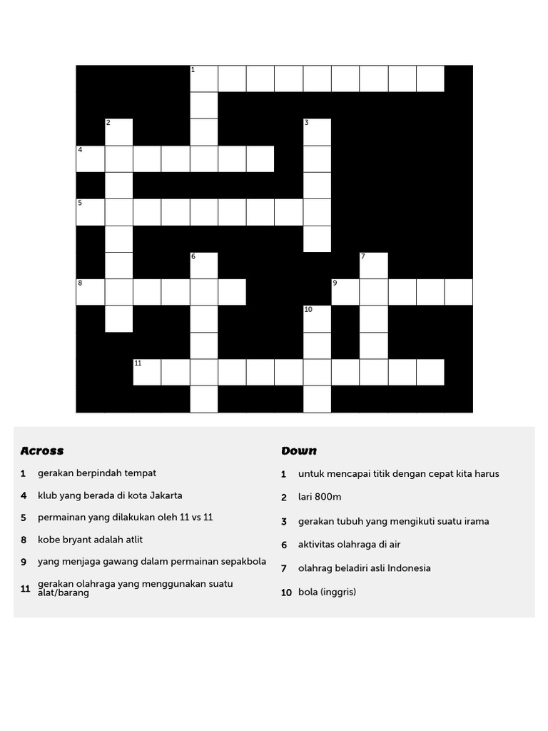 Teka Teki Silang Pjok Kelas 5 | PDF