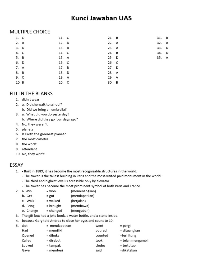 Key Answer English g6 | PDF
