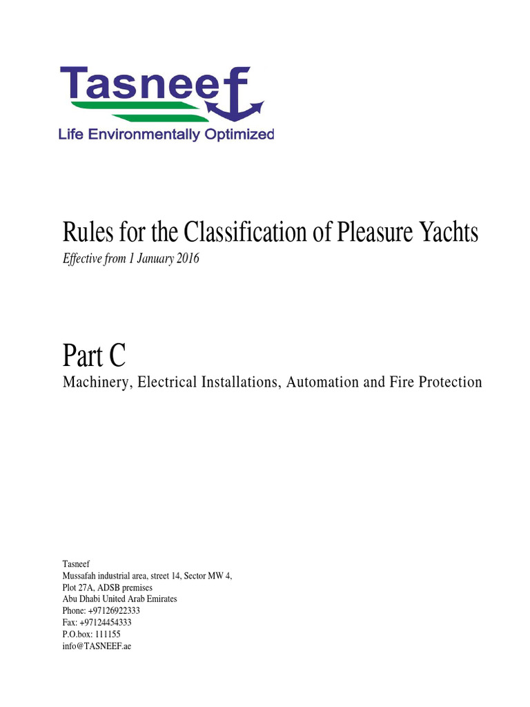 Tasneef Rules For Pleasure Yachts 2016 Part C | PDF | Electrical Wiring ...