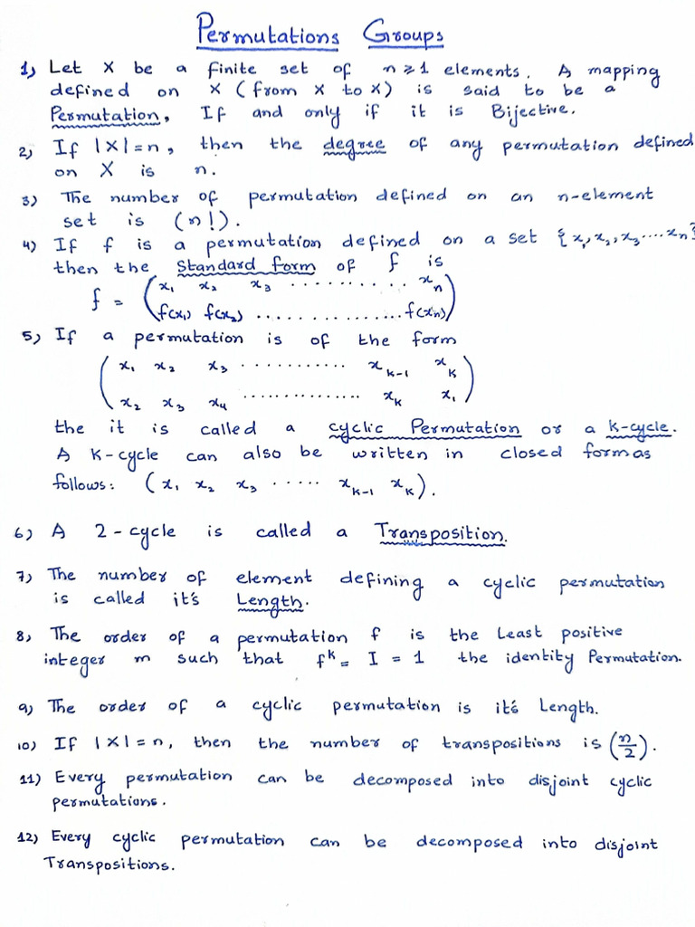 Permutation Groups and Key Points | PDF