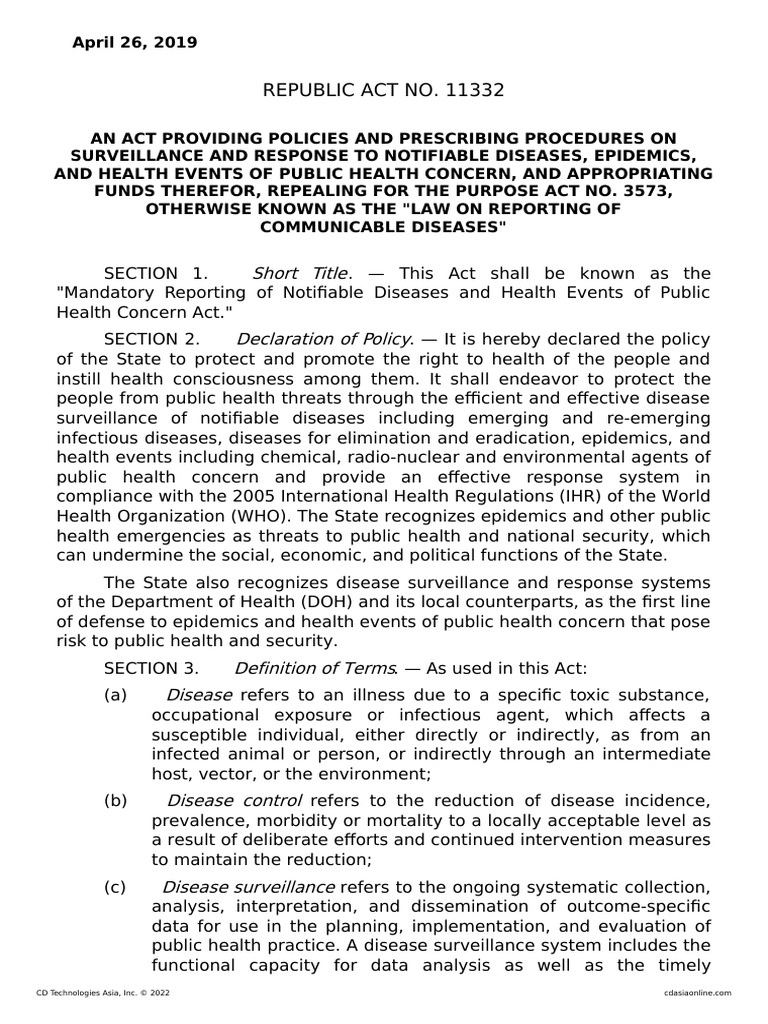 Republic Act 11332: Disease Reporting Policy | PDF | Public Health ...