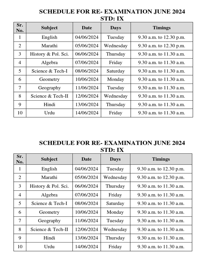 Schedule For Re-Exam V TO IX-1 | PDF