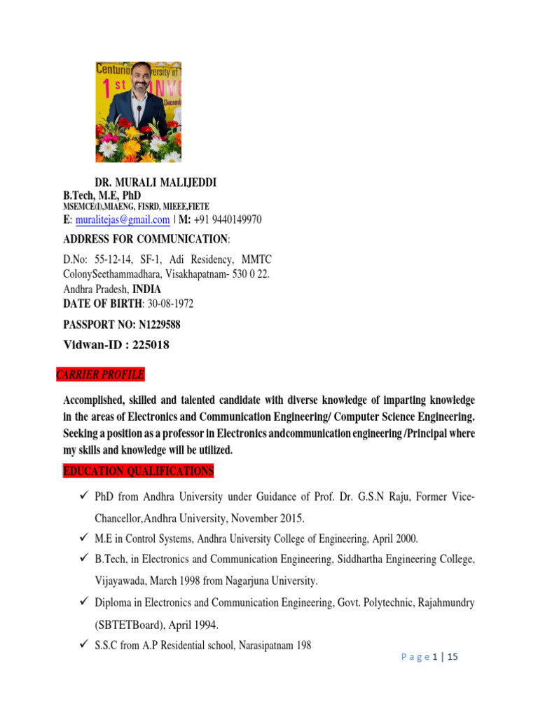 DR Murali Resume 19-05-24 | PDF | Electronic Engineering | Internet Of ...