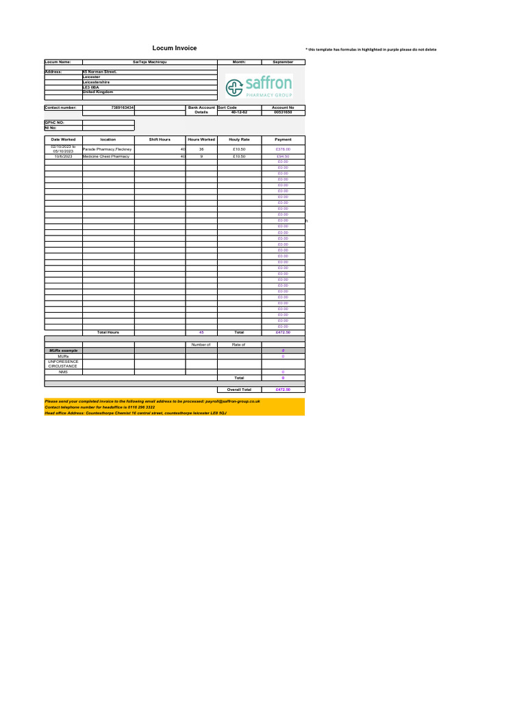 Locum Invoice Template | PDF | Pharmacy | Health Care