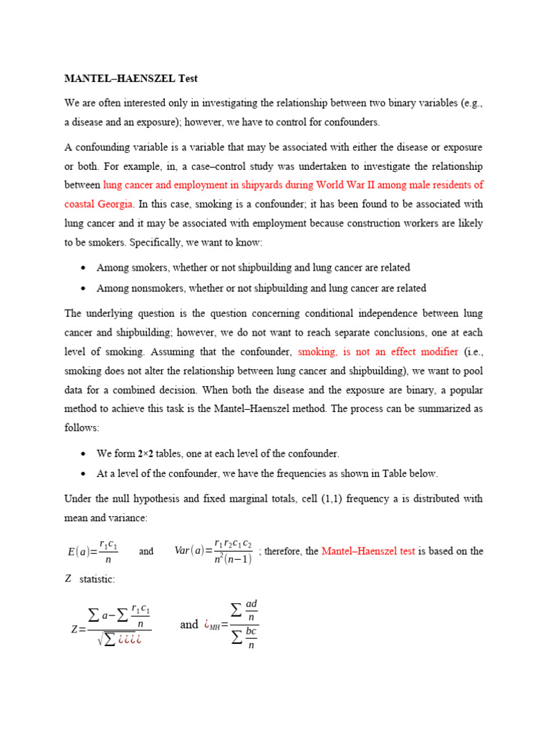 Lecture 4.CMH Test | PDF | Null Hypothesis | Confounding Lecture 4.CMH Test | PDF | Null Hypothesis | Confounding