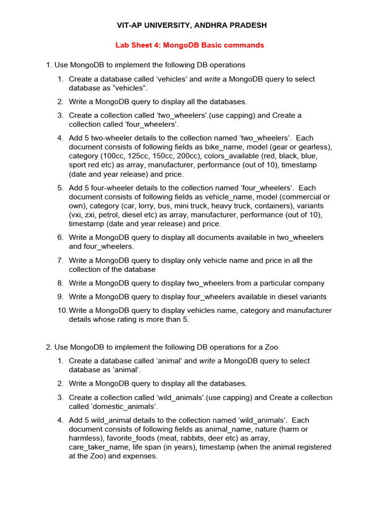 Lab Sheet 4 - Mongodb Basics-1 | PDF | Mongo Db | Truck