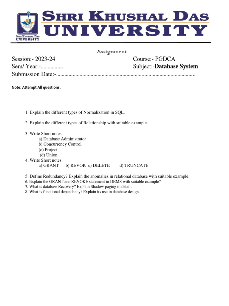 PGDCA Data Base System | PDF