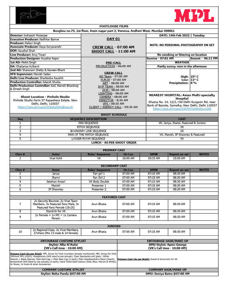 MPL - Call Sheet Day 1 | PDF | Cricket