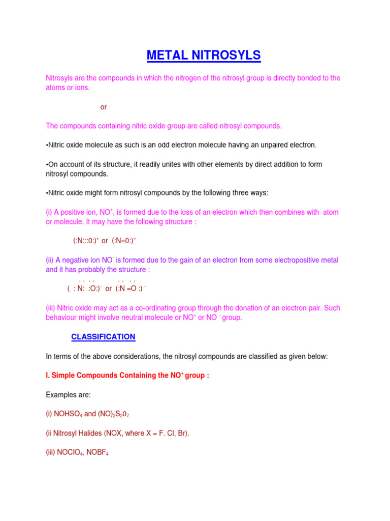 Overview of Metal Nitrosyl Compounds | PDF | Coordination Complex ...