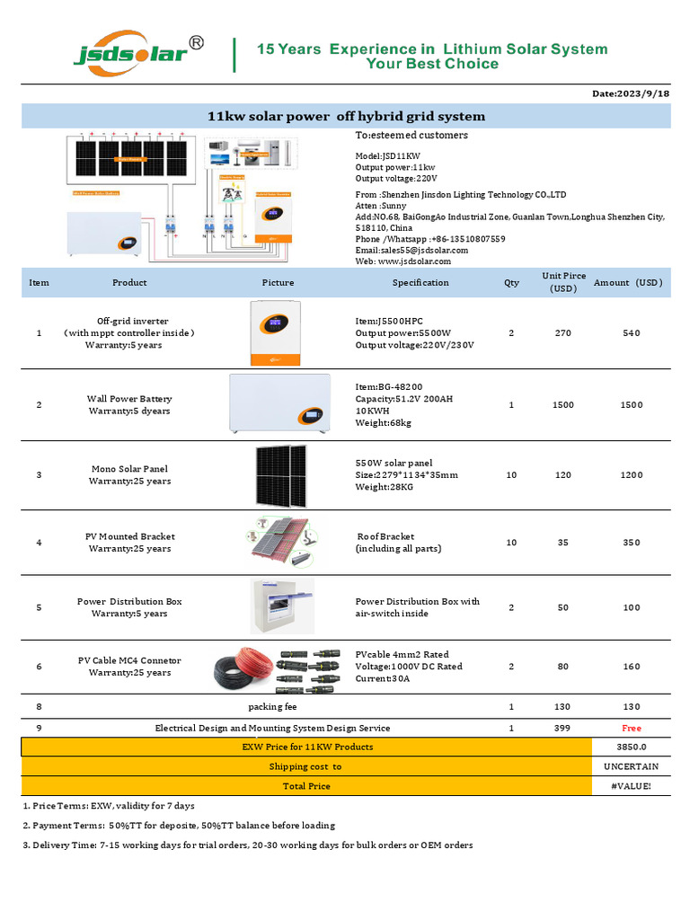 11kw 10Kwh quotation from JSDSOLAR | PDF | Solar Panel | Sustainable ...