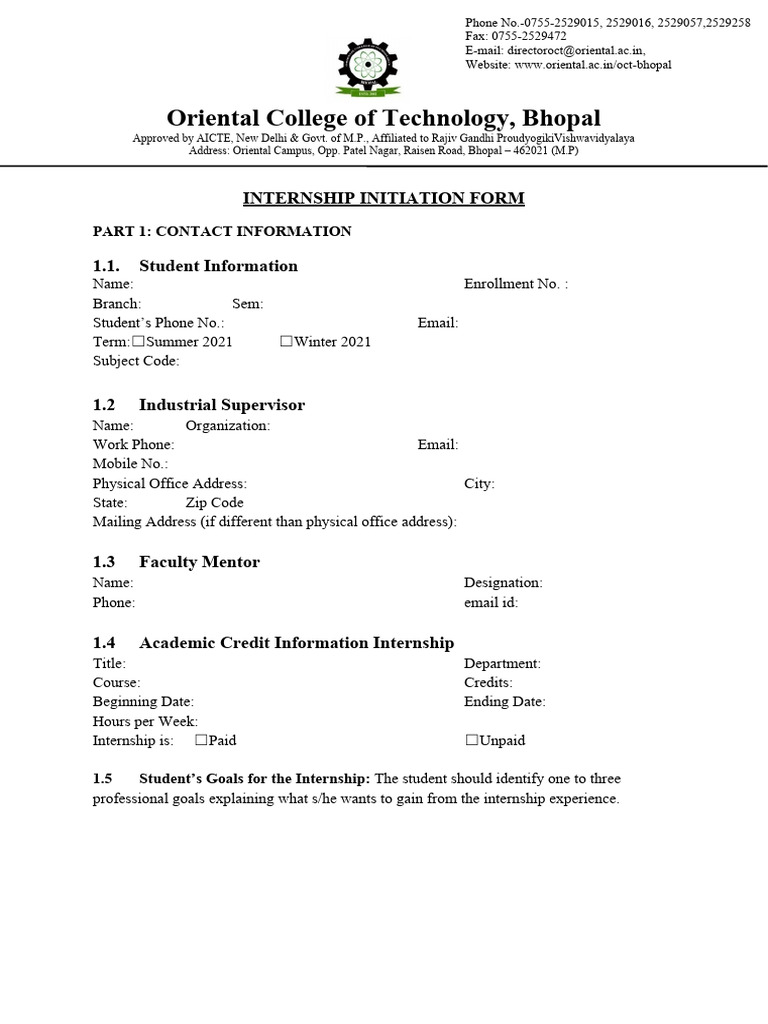Annexure 1_Initiation Form of Internship | Download Free PDF ...
