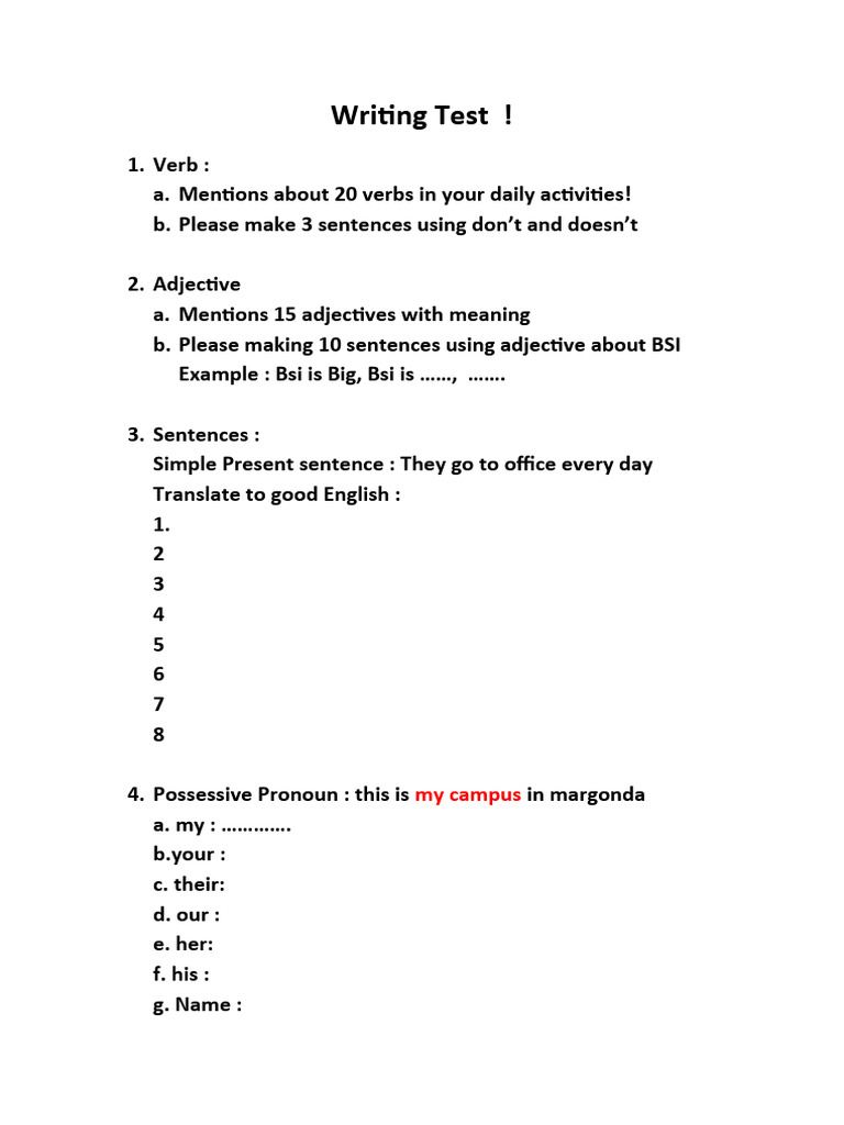 Writing Test | PDF