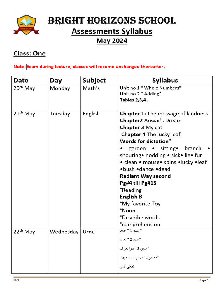 Grade-One (May Assessment) | PDF