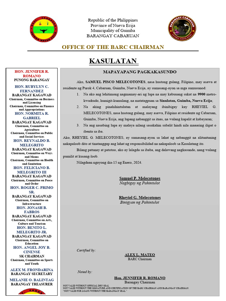 kasulatan ng pagpayag samuel | Download Free PDF | Philippines