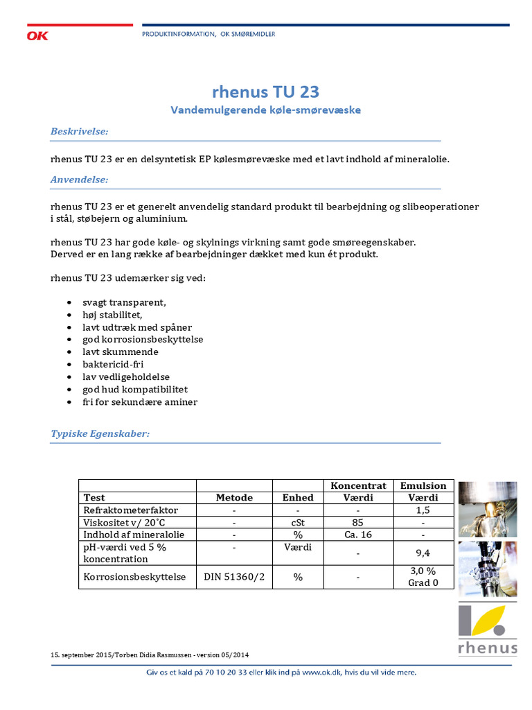 Rhenus TU 23 - Vandemulgerende Køle Smørevæske - DK - PDS | PDF