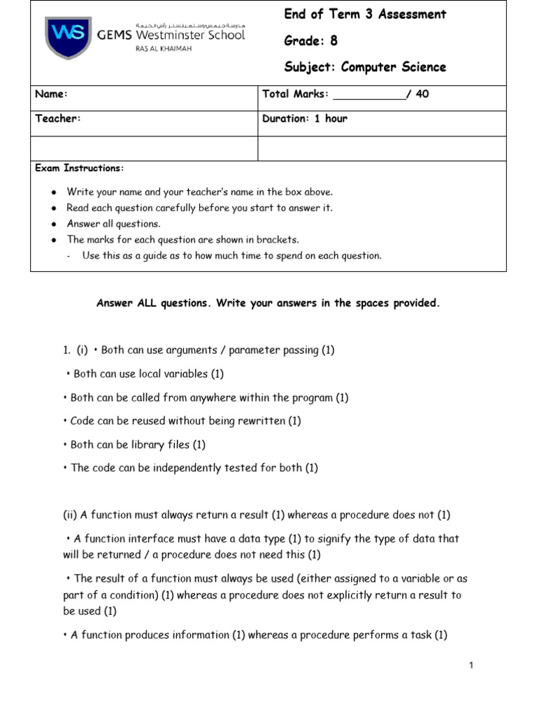 MS EOT3 Grade 8 | Download Free PDF | Parameter (Computer Programming) | Input/Output