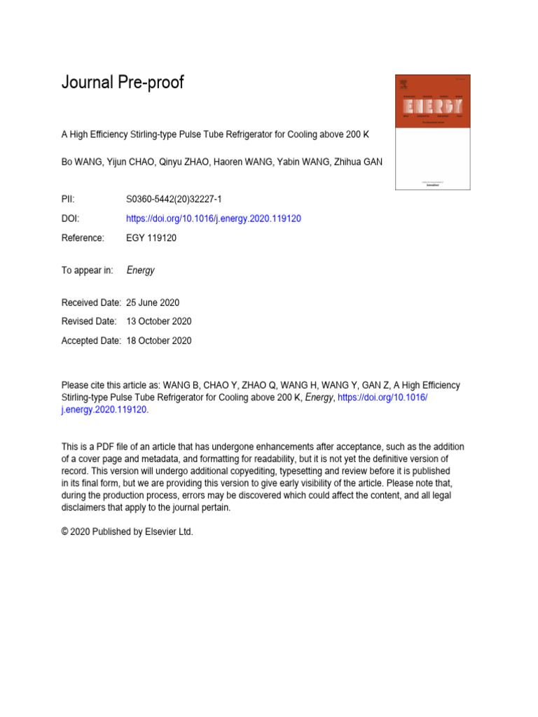 High Efficiency Stirling Pulse Tube Refrigerator | PDF | Temperature ...
