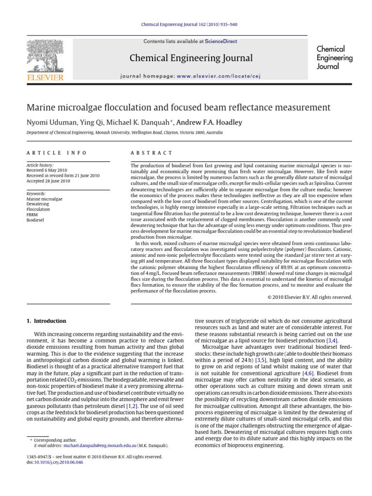 Marine Microalgae Flocculation Study | PDF | Biodiesel | Ion