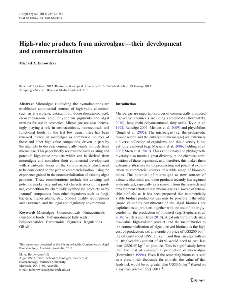 High-Value Products From Microalgae-Their Development and ...