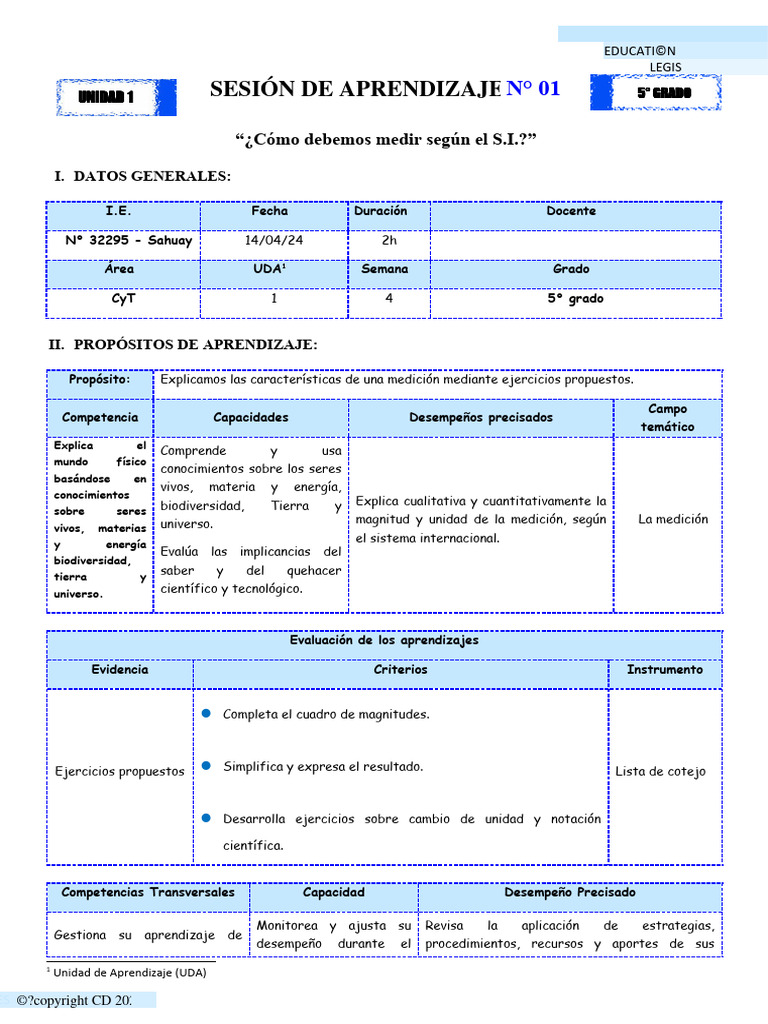 SESIÓN 1 - Cómo Debemos Medir Según El S.I. - CYT - 5° | PDF | Medición ...