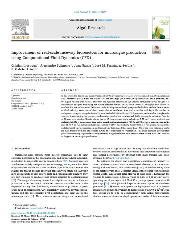 Improvement of Real-Scale Raceway Bioreactors For Microalgae Production ... Improvement of Real-Scale Raceway Bioreactors For Microalgae Production ...
