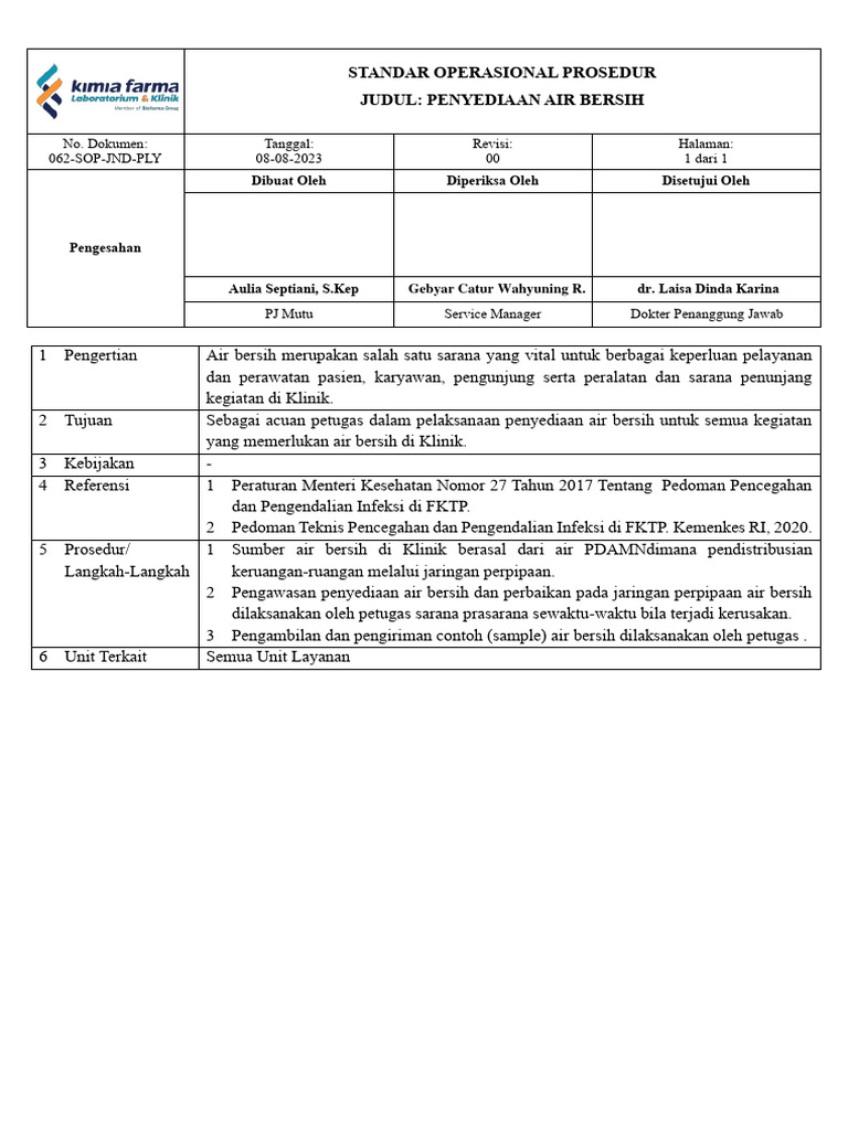 Sop Penyediaan Air Bersih | PDF | Hukum | Sains & Matematika