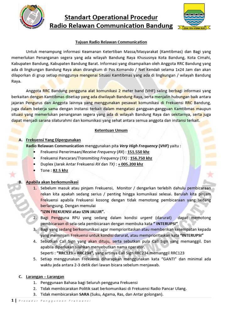 SOP Rakom RRC Bandung 2024 (UPDATED) | PDF